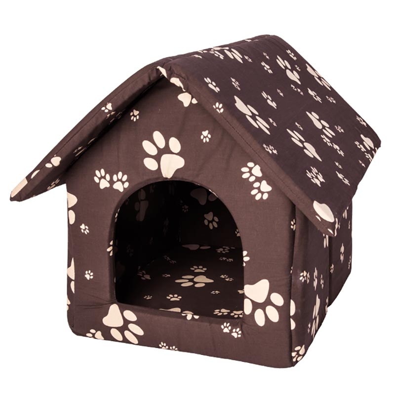 Bouda Tlapka, bavlna, hnědá, béžové tlapky 50 x 60 cm | Pelíšky pro psy ...